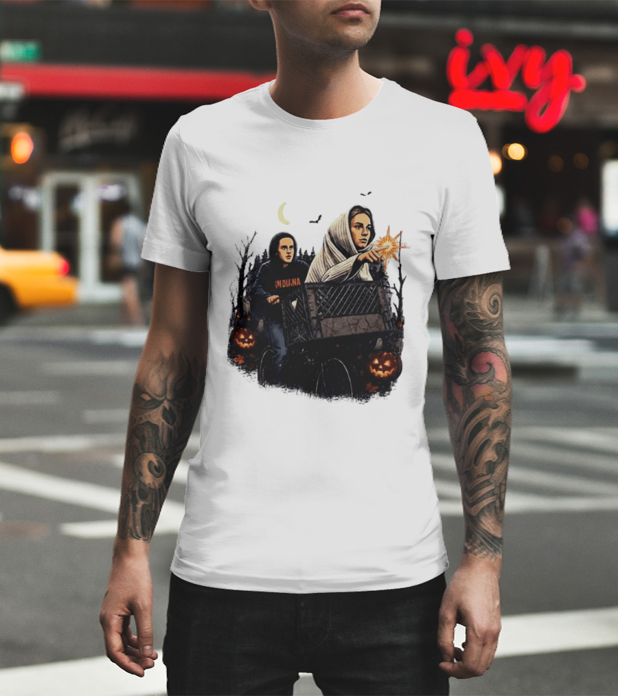 Caitlin Clark Stranger Things Indiana Halloween Bicycle Moon Pumpkin Glow Finger T-Shirt