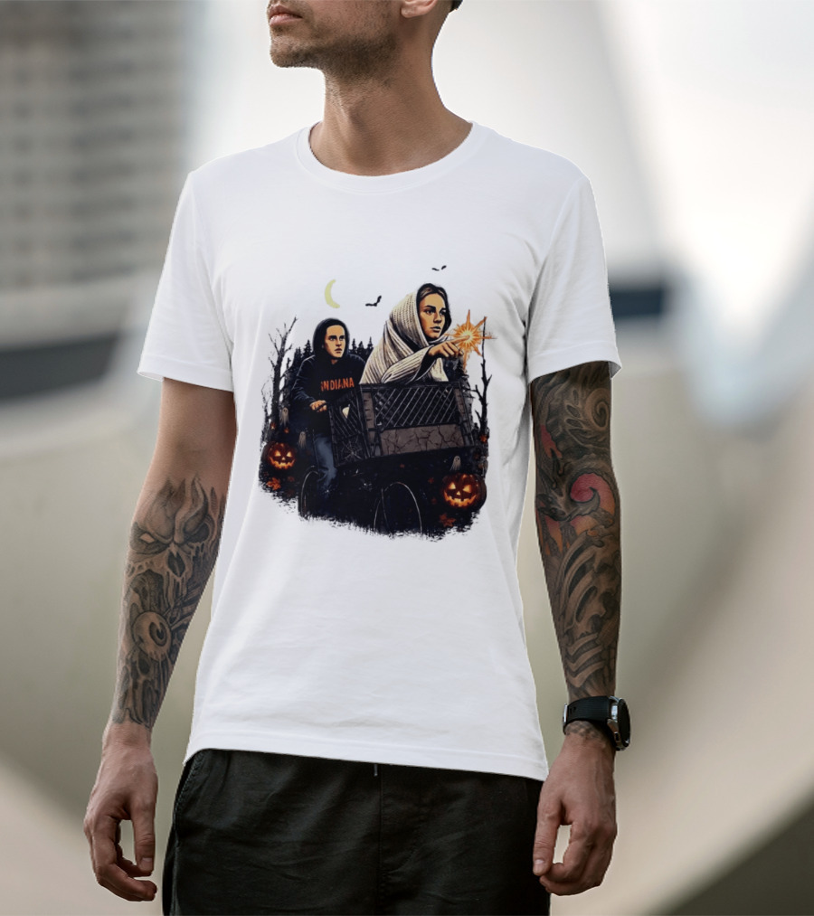 Caitlin Clark Stranger Things Indiana Halloween Bicycle Moon Pumpkin Glow Finger T-Shirt
