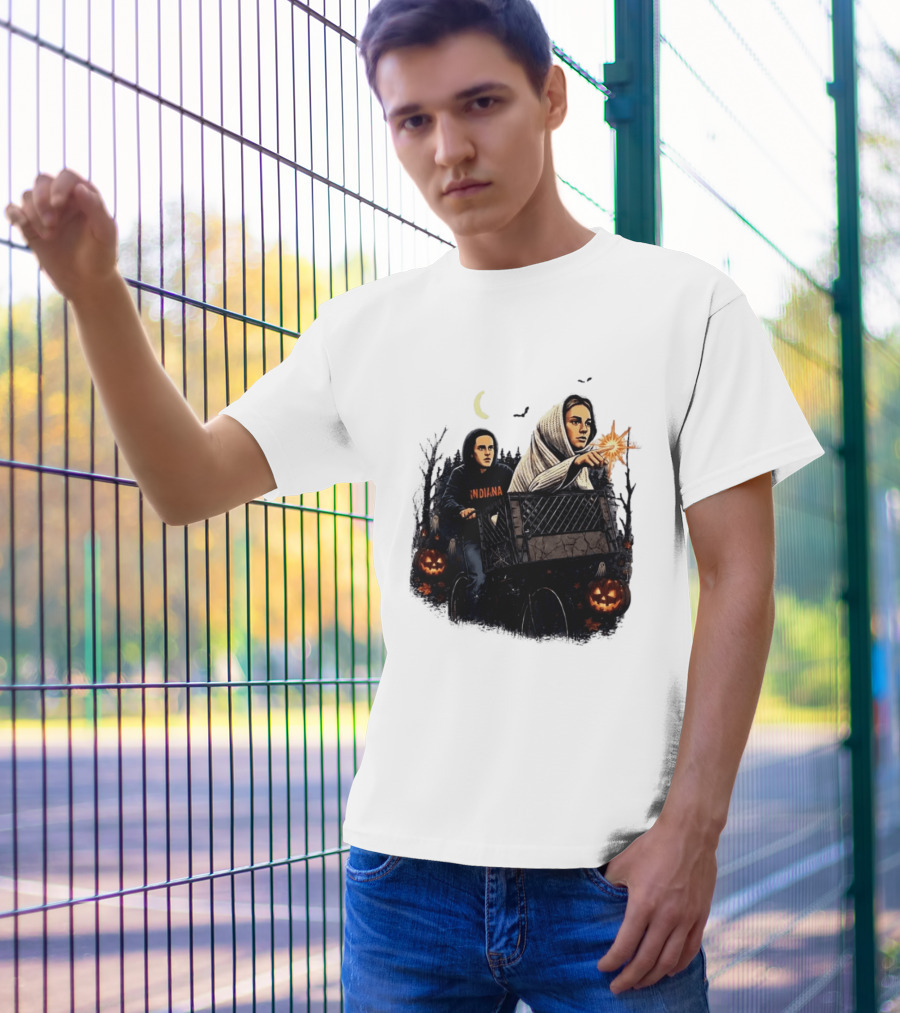 Caitlin Clark Stranger Things Indiana Halloween Bicycle Moon Pumpkin Glow Finger T-Shirt