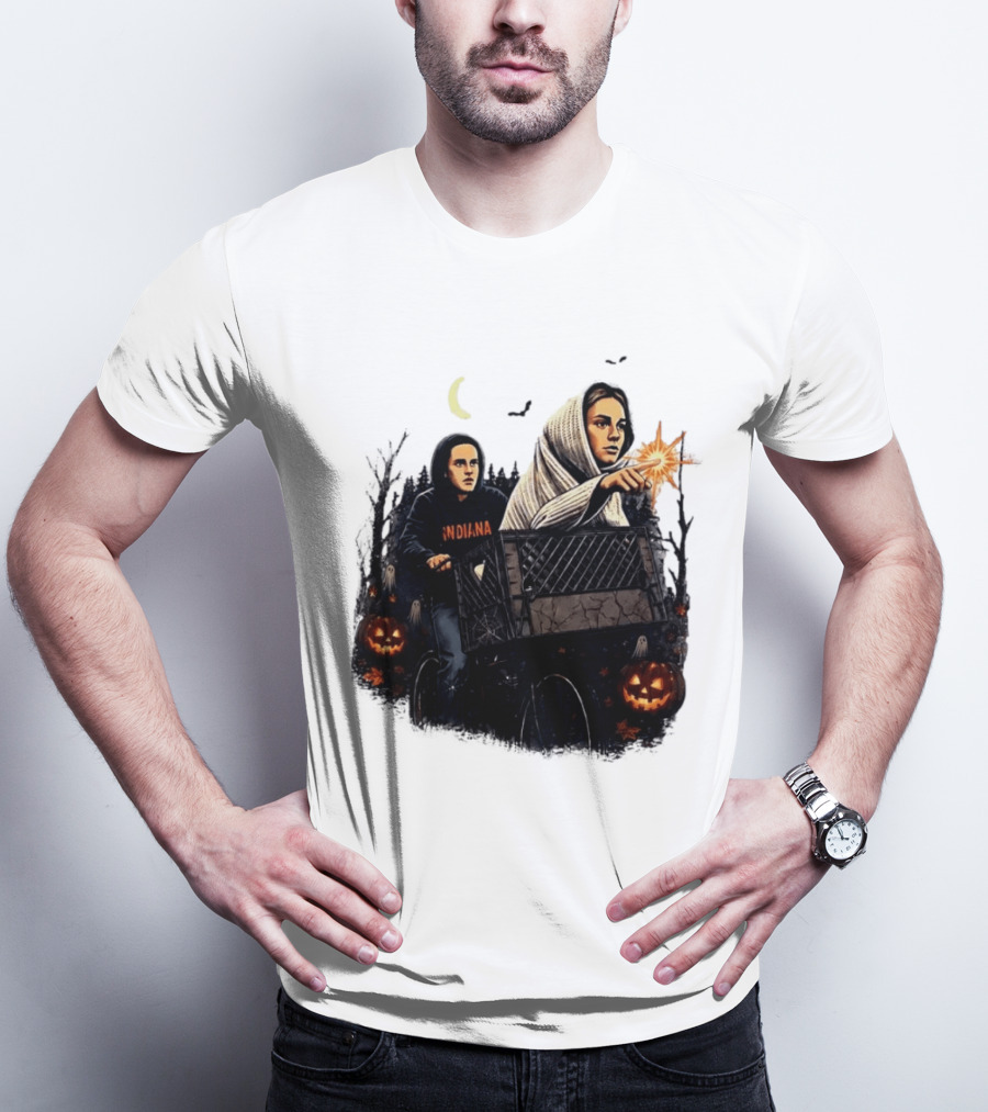 Caitlin Clark Stranger Things Indiana Halloween Bicycle Moon Pumpkin Glow Finger T-Shirt