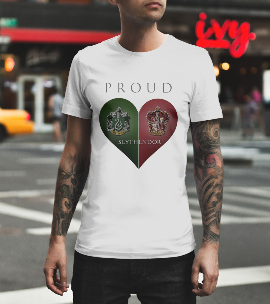 Proud Slythendor Heart Slytherin Gryffindor Crest Combination T-Shirt