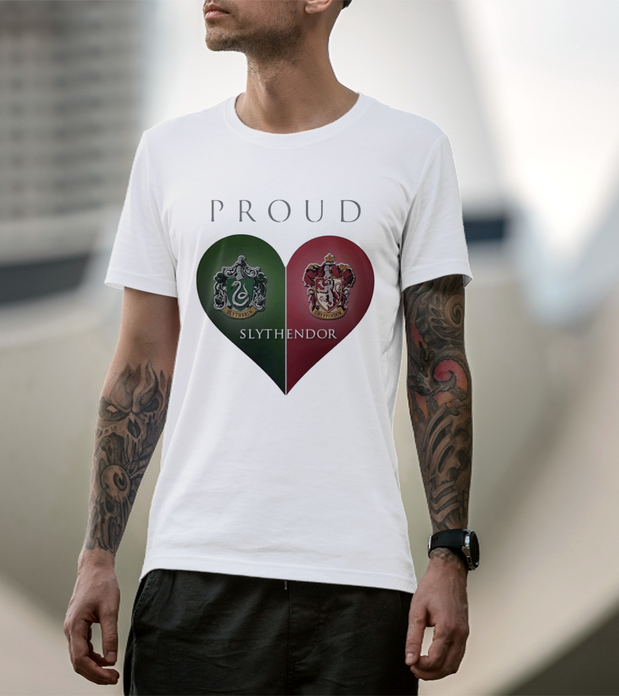 Proud Slythendor Heart Slytherin Gryffindor Crest Combination T-Shirt