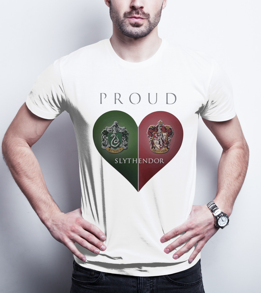 Proud Slythendor Heart Slytherin Gryffindor Crest Combination T-Shirt