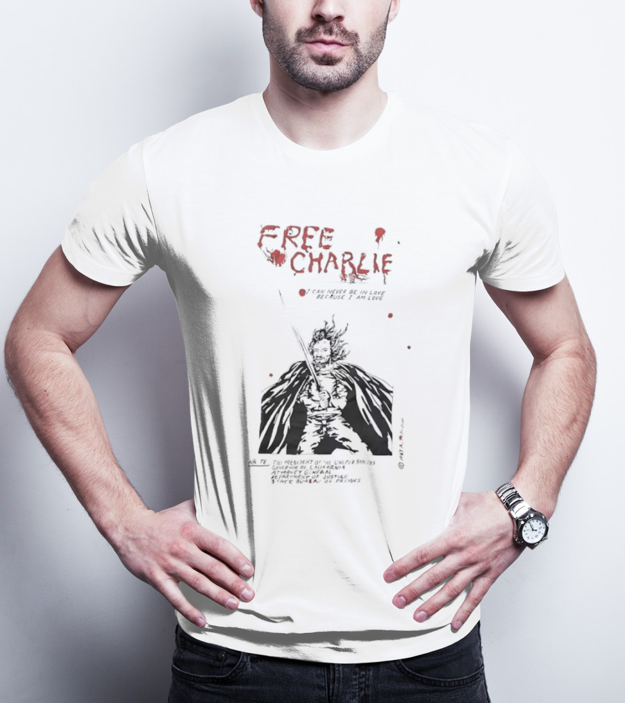Free Charlie I Am Love Protest Black Humor 1969 T-Shirt