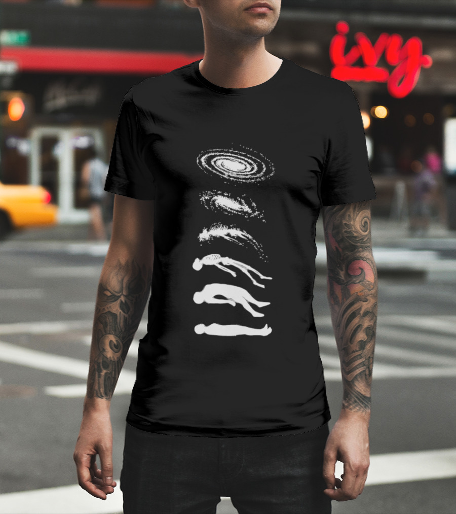 Ascending Galaxy Human Evolution Skeleton Floating Man T-Shirt
