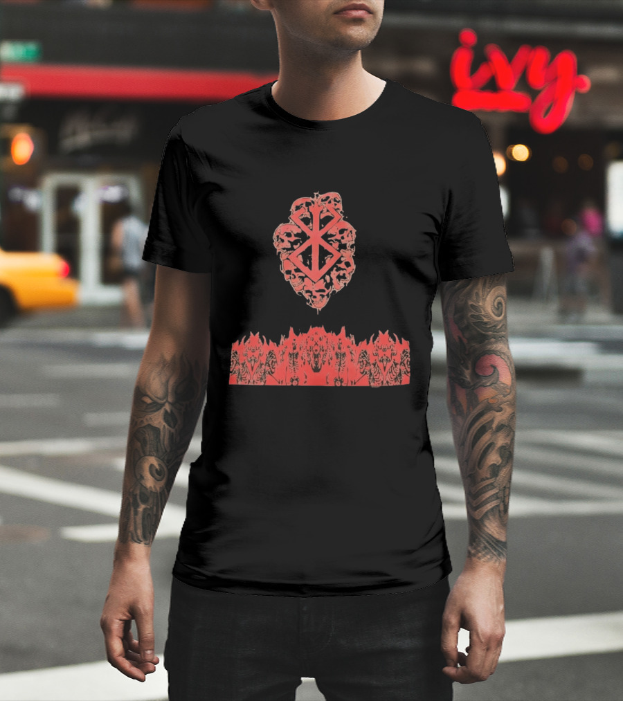 Berserk Sacrifice Skulls Skeletons Symbolic Red T-Shirt