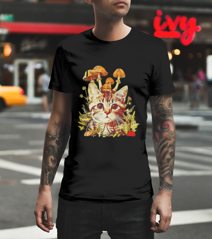 Blooming At My Own Pace Cat With Mushrooms T-Shirt