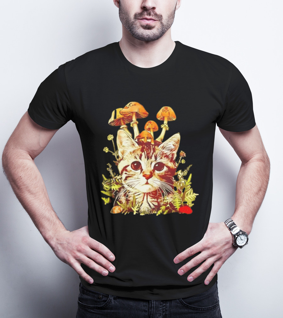Blooming At My Own Pace Cat With Mushrooms T-Shirt