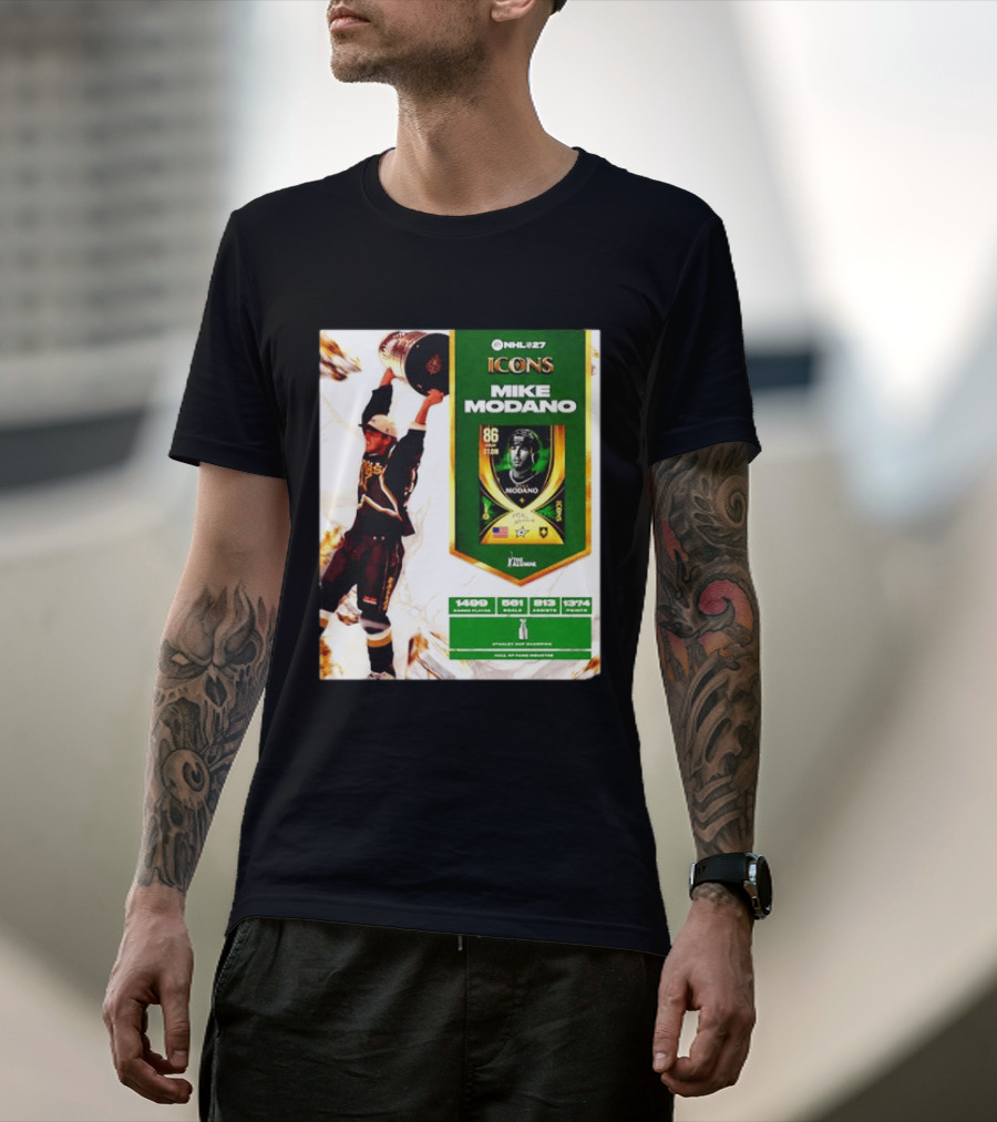 NHL 27 Icons Mike Modano Dallas Stars Player Stats And Achievements T-Shirt