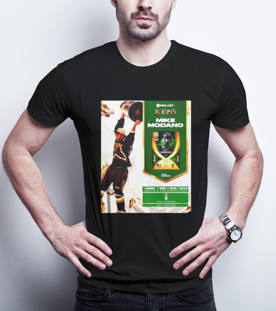 NHL 27 Icons Mike Modano Dallas Stars Player Stats And Achievements T-Shirt
