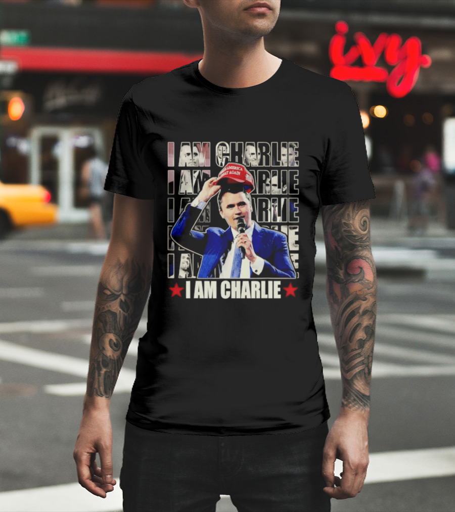 I Am Charlie With Make America Great Again Hat Repeated T-Shirt