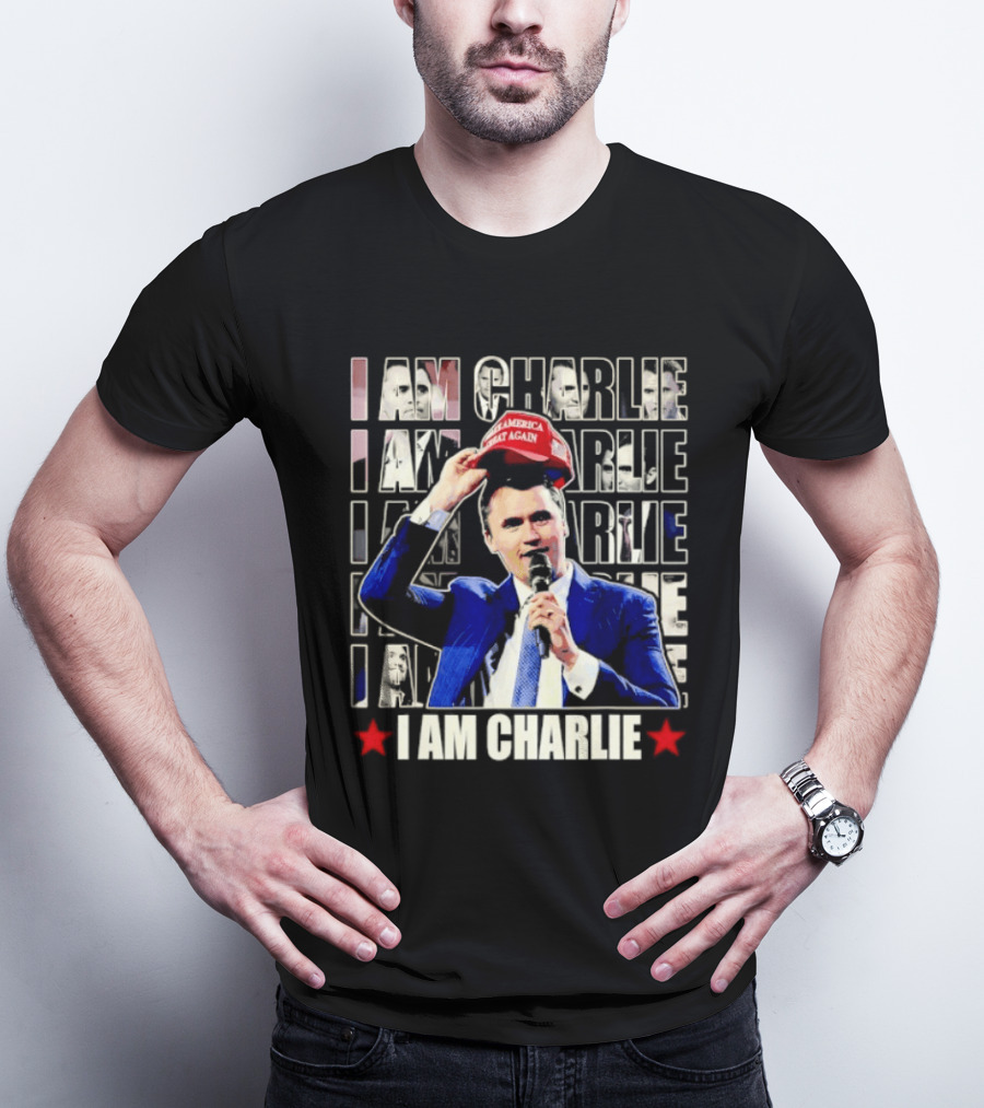 I Am Charlie With Make America Great Again Hat Repeated T-Shirt