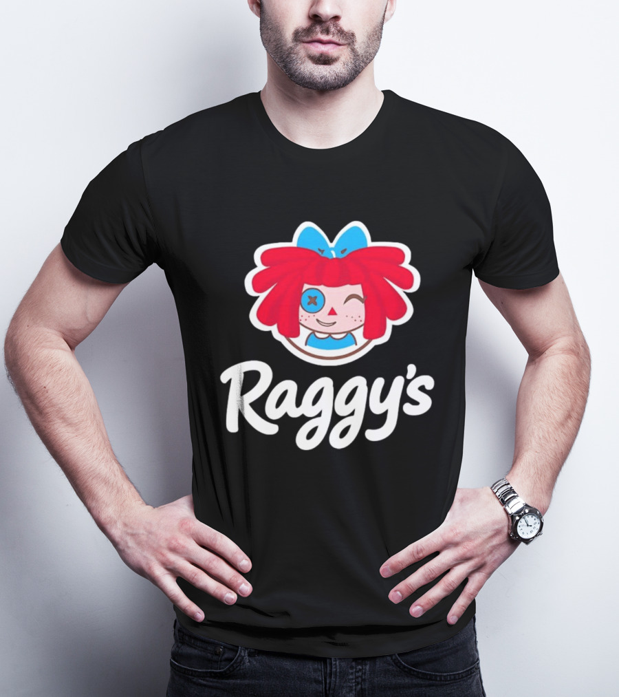 Raggy's Raggedy Ann Cartoon Character Red Hair Blue Bow T-Shirt