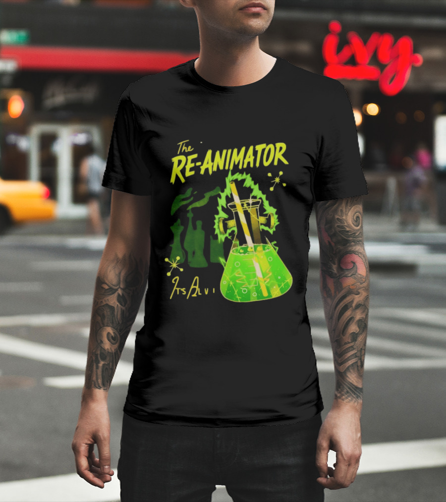 The Re Animator It's Alive Green Lab Flask Horror Film T-Shirt