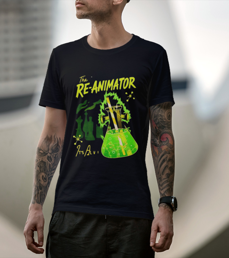 The Re Animator It's Alive Green Lab Flask Horror Film T-Shirt