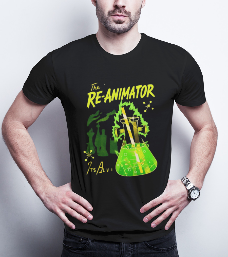 The Re Animator It's Alive Green Lab Flask Horror Film T-Shirt