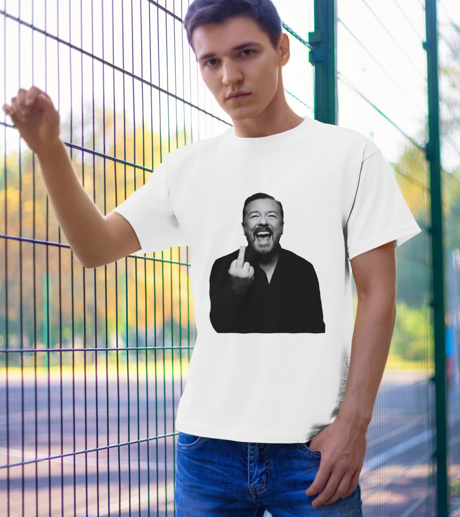 Anh Ricky Gervais Laughing Middle Finger Gesture T-Shirt