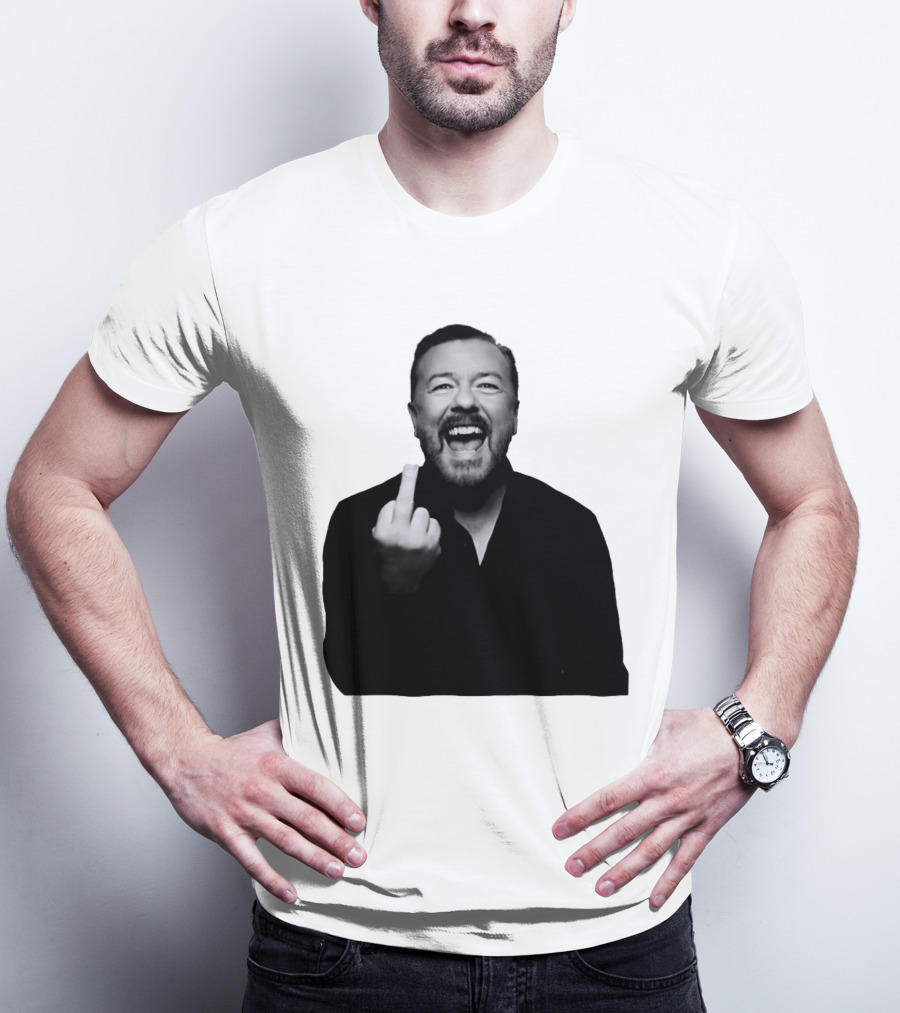 Anh Ricky Gervais Laughing Middle Finger Gesture T-Shirt