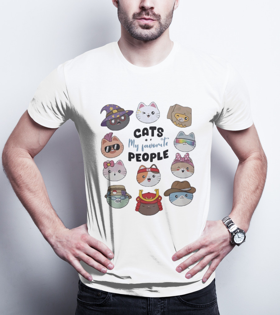 Cats Are My Favorite People Cute Wizard Ninja Cowboy Kawaii Kittens T-Shirt