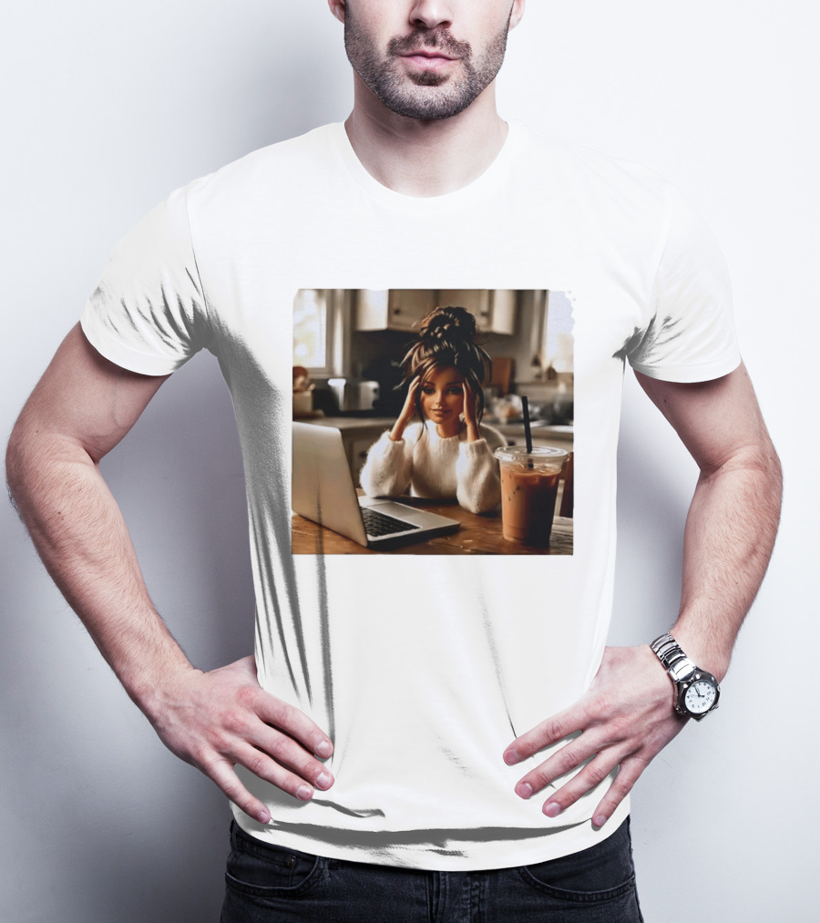 Crashing Out Barbie Girl With Coffee And Laptop Vibes T-Shirt