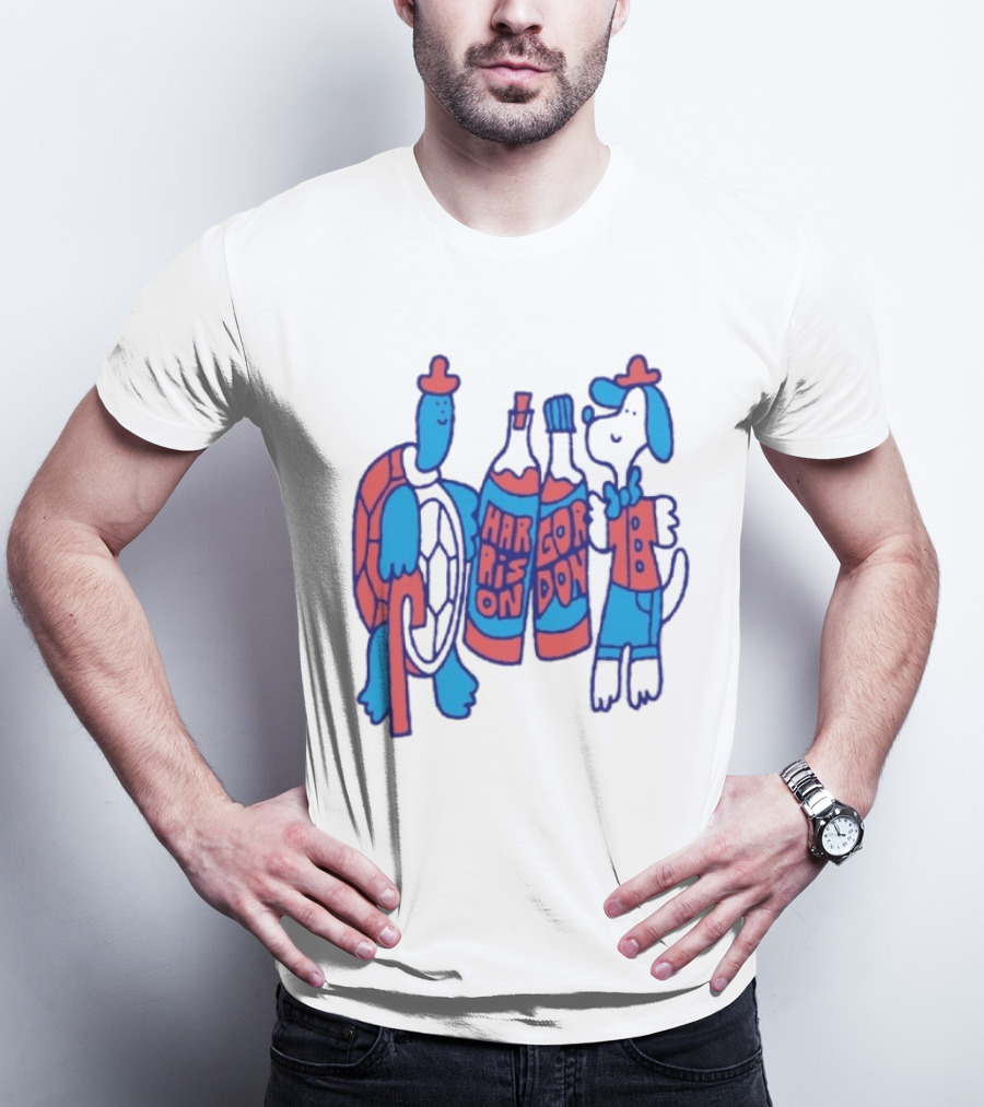 Harrison Gordon Honey TV Turtle Dog Duo With Bottles T-Shirt