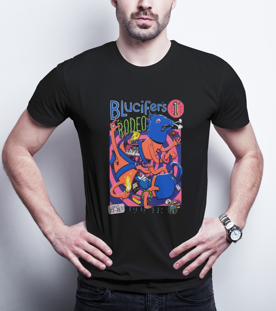 Blucifer's First Rodeo Denver CO July 23 26 2026 Colorful Cartoon T-Shirt