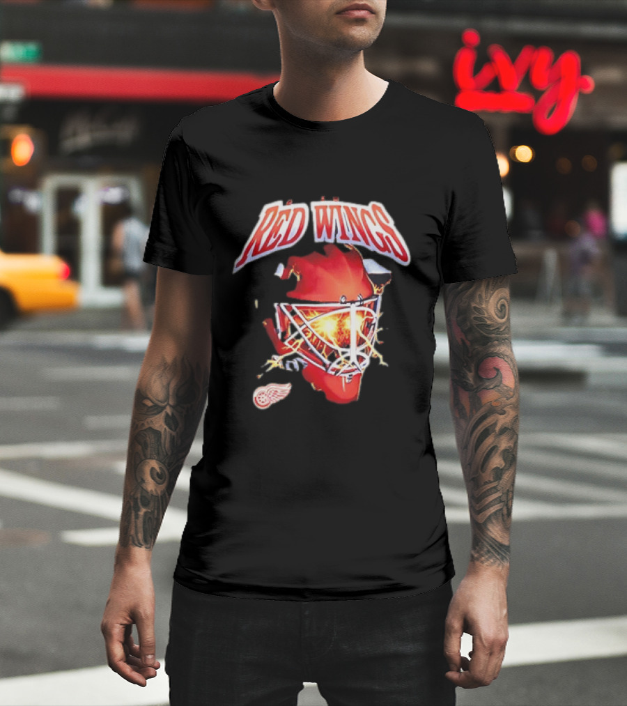 Detroit Red Wings Goalie Mask Red Lightning Burst T-Shirt