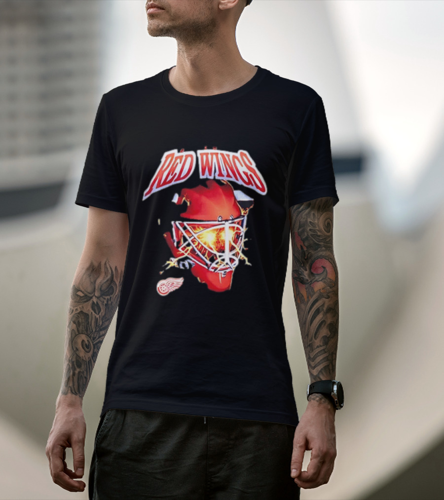 Detroit Red Wings Goalie Mask Red Lightning Burst T-Shirt