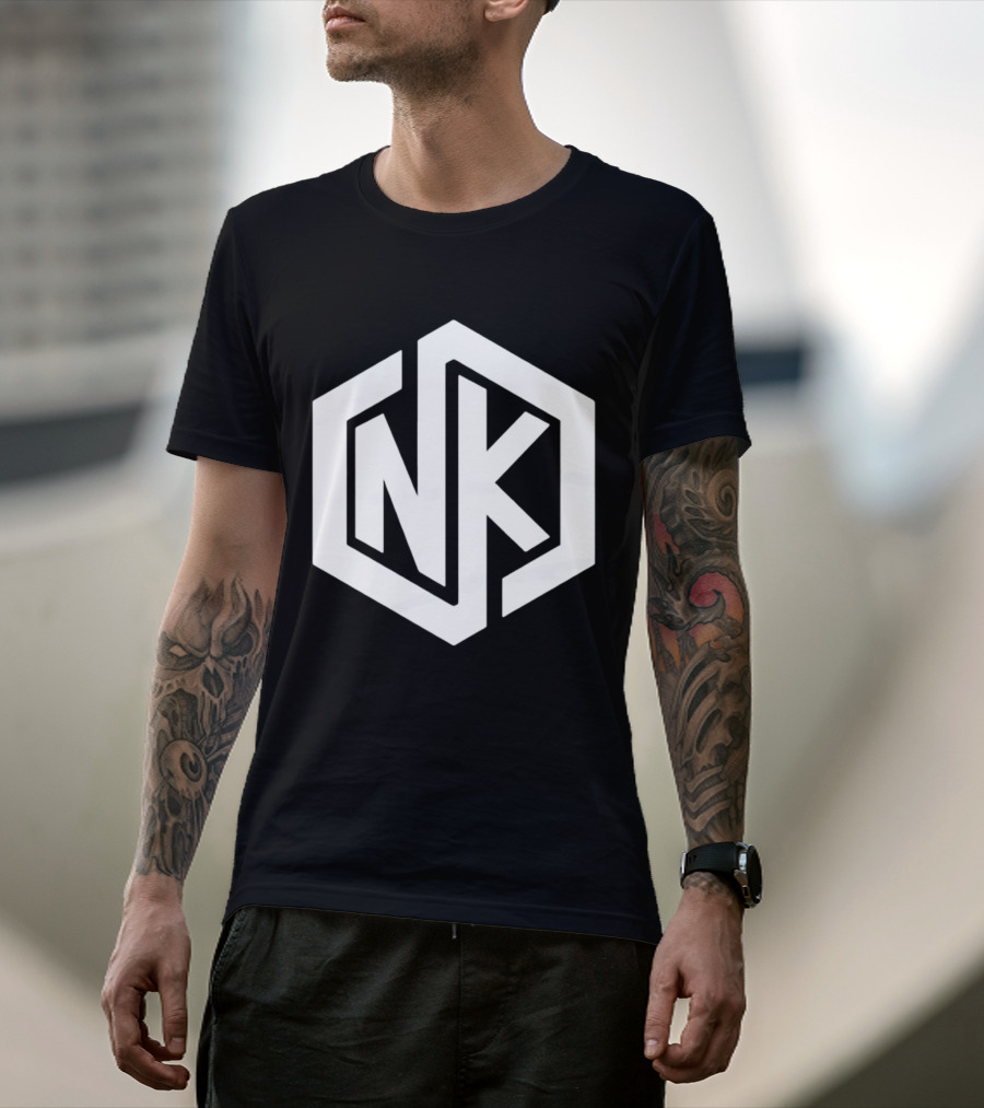 NK Minimalist Hexagon Symbol White Marble Effect T-Shirt