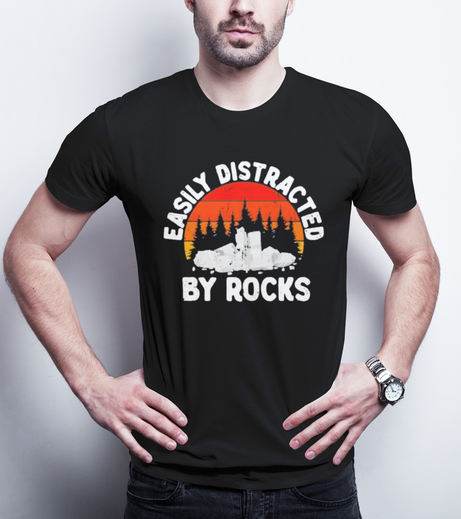 Easily Distracted By Rocks Geologists Forest Sunset T-Shirt