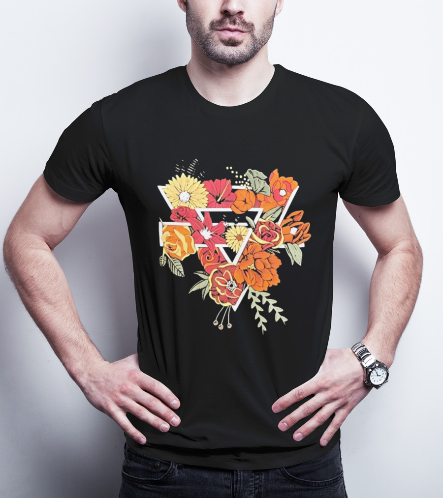Floral Geometric Triangle Botanical Flowers Garden Blossom T-Shirt