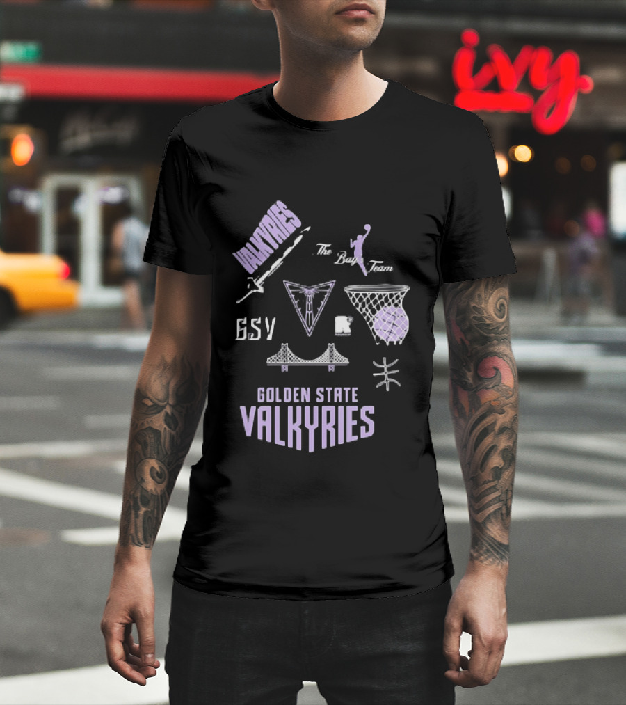 Golden State Valkyries The Bay's Team Basketball Collage GSV Bridge Sword T-Shirt