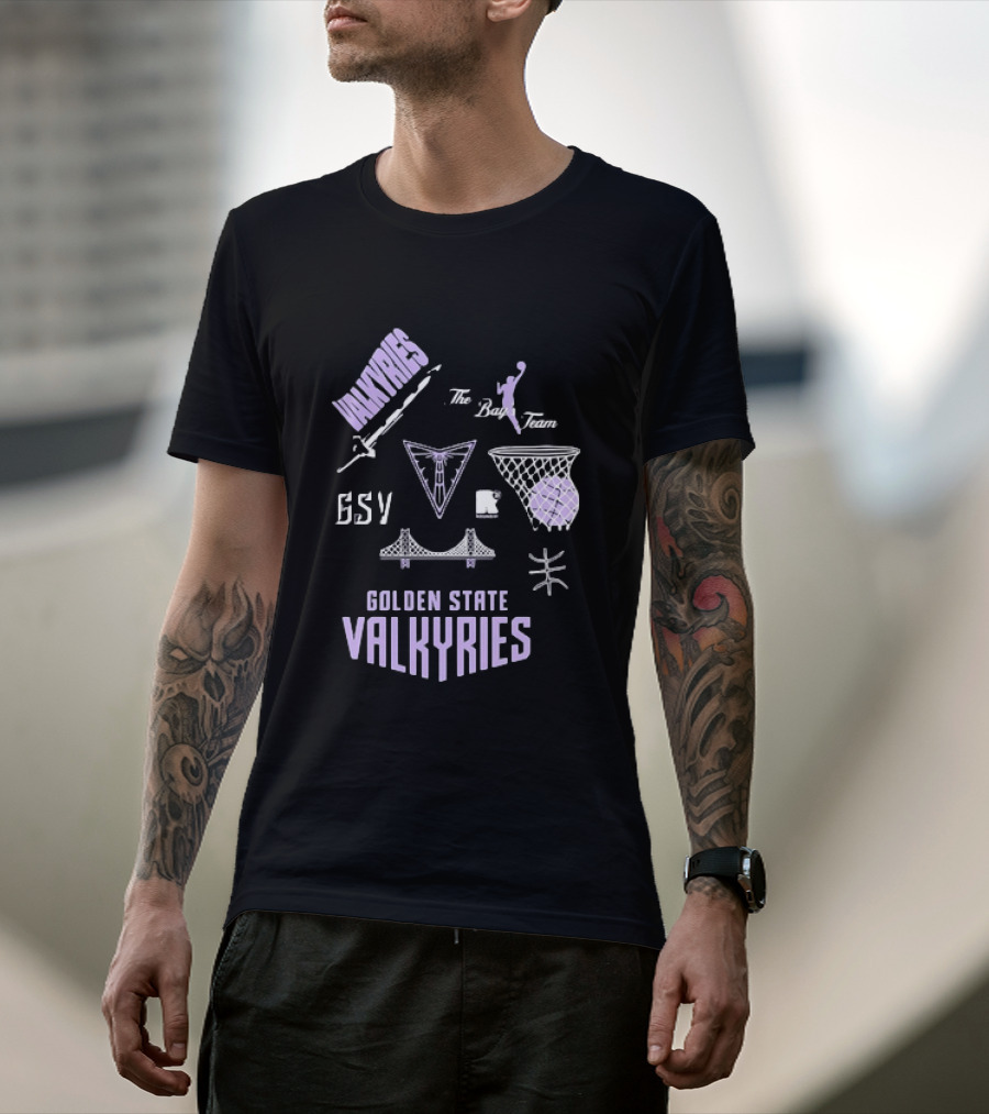 Golden State Valkyries The Bay's Team Basketball Collage GSV Bridge Sword T-Shirt