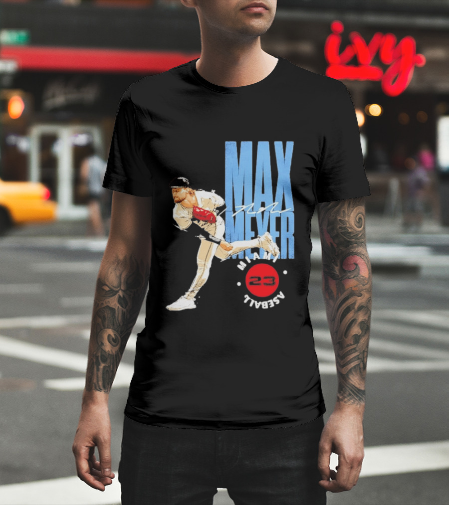 Max Meyer Miami Marlins Baseball 23 Stamp T-Shirt