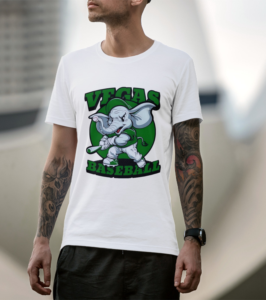 Vegas Baseball Elephant Batting Green T-Shirt