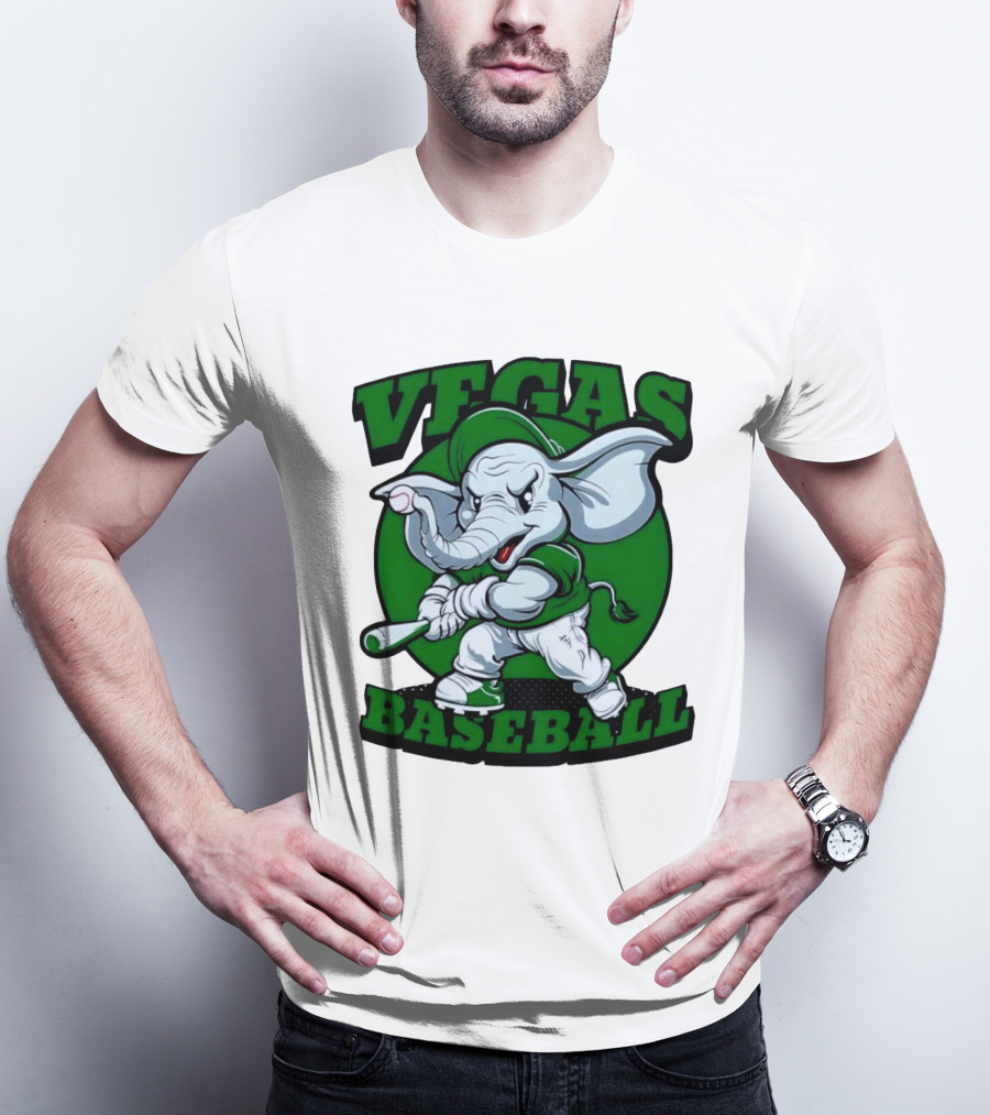 Vegas Baseball Elephant Batting Green T-Shirt