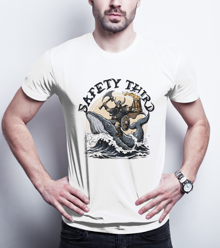 Viking Riding Whale With Beer Horn Safety Third T-Shirt