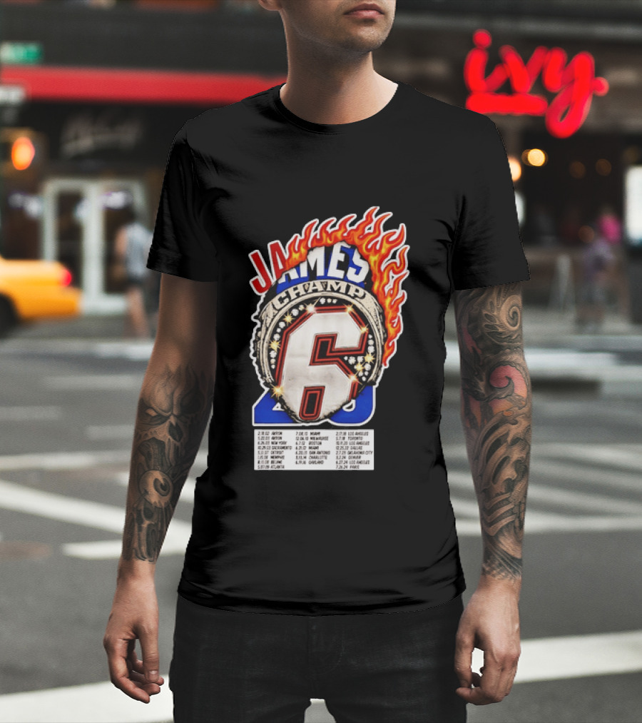 LeBron James Champ 6 Milestone Dates Cleveland Miami Los Angeles 2012 2013 2016 2020 T-Shirt
