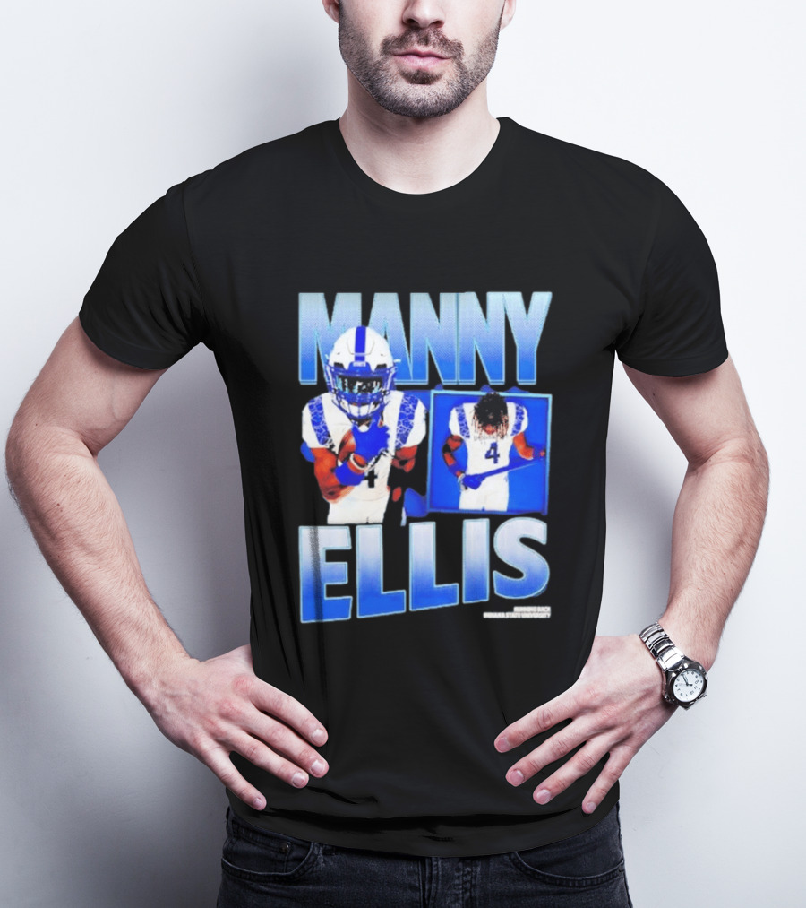 Manny Ellis Indiana State Running Back Football Jersey Number 4 Blue And White T-Shirt