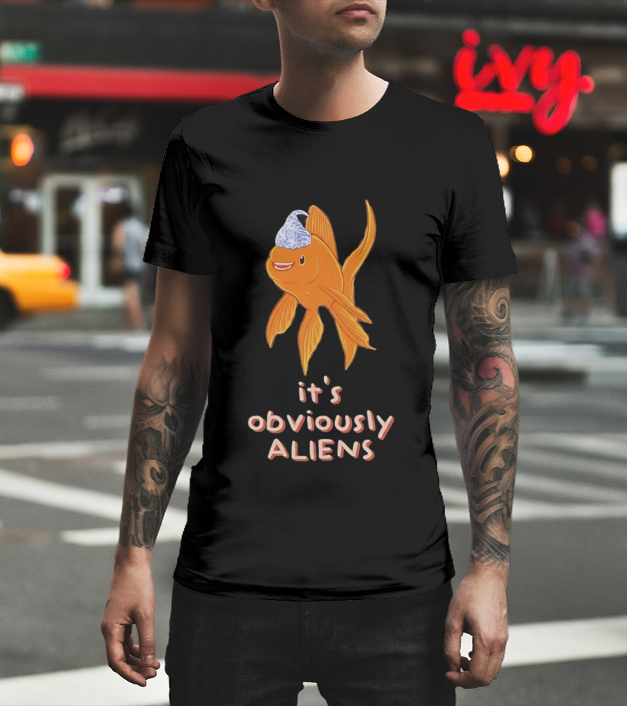 Goldfish Tin Foil Hat It's Obviously Aliens T-Shirt