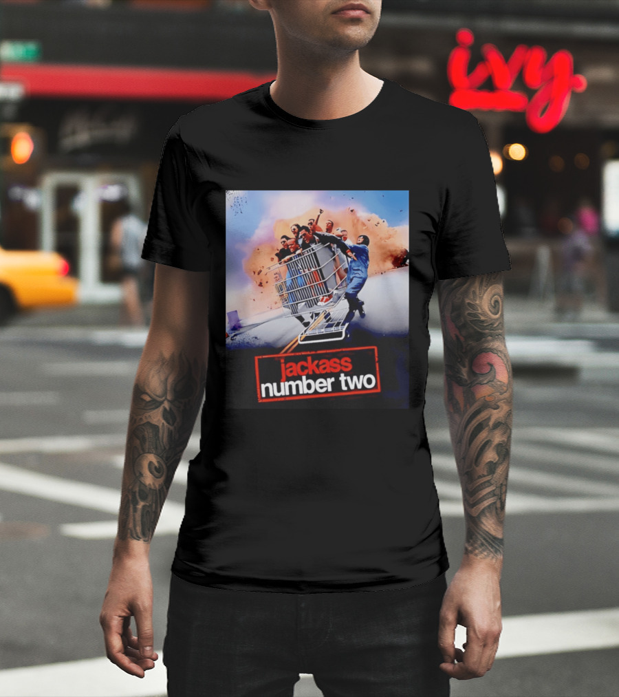 Jackass Number Two Movie Cast In Shopping Cart Action Scene Explosion T-Shirt
