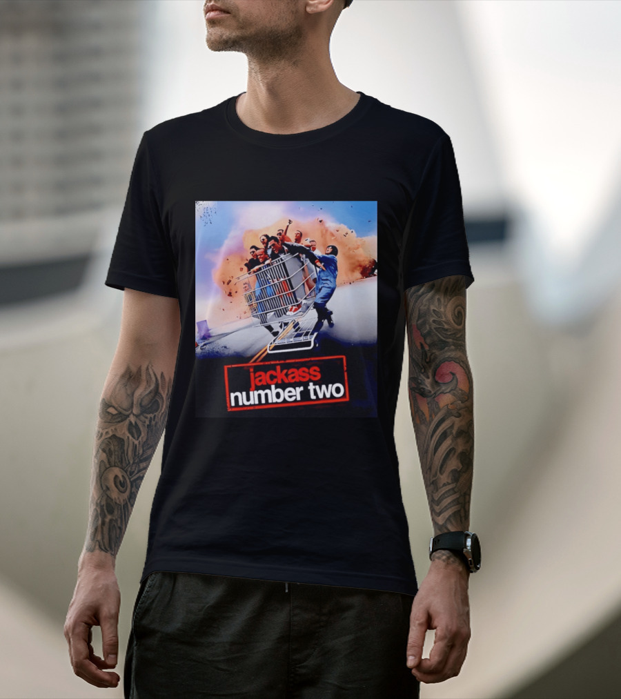 Jackass Number Two Movie Cast In Shopping Cart Action Scene Explosion T-Shirt