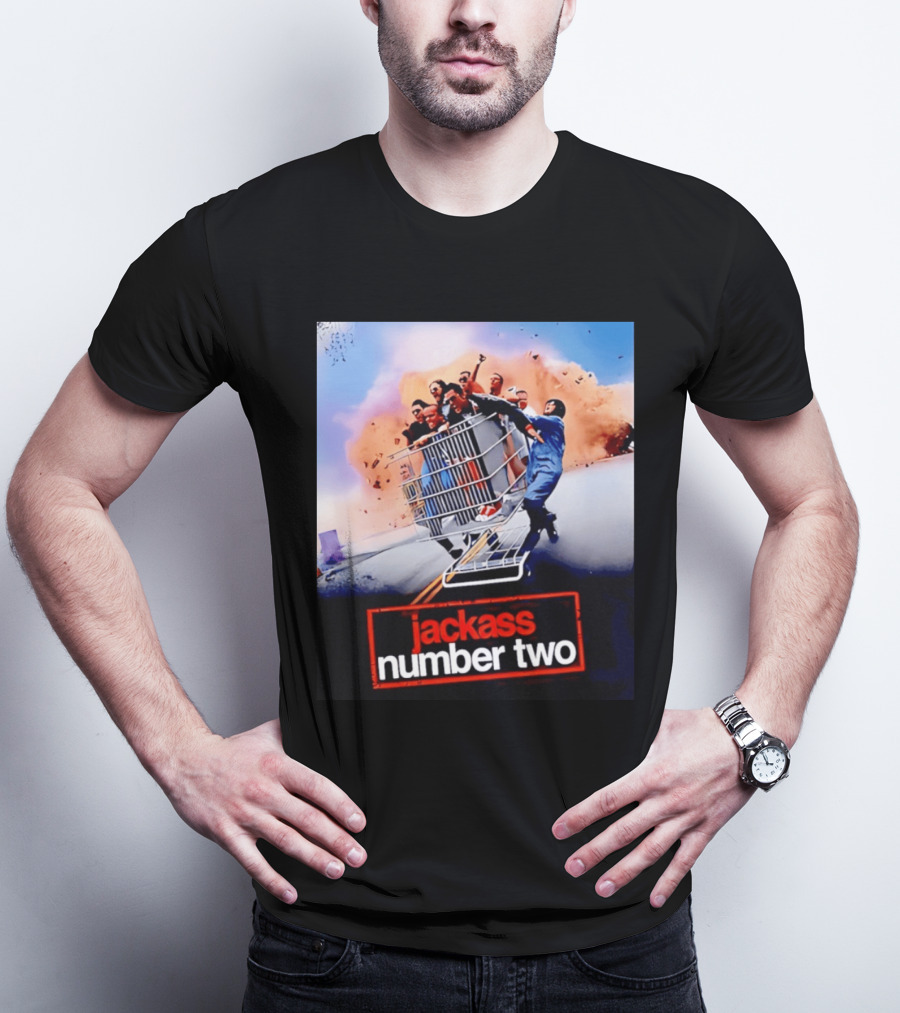 Jackass Number Two Movie Cast In Shopping Cart Action Scene Explosion T-Shirt