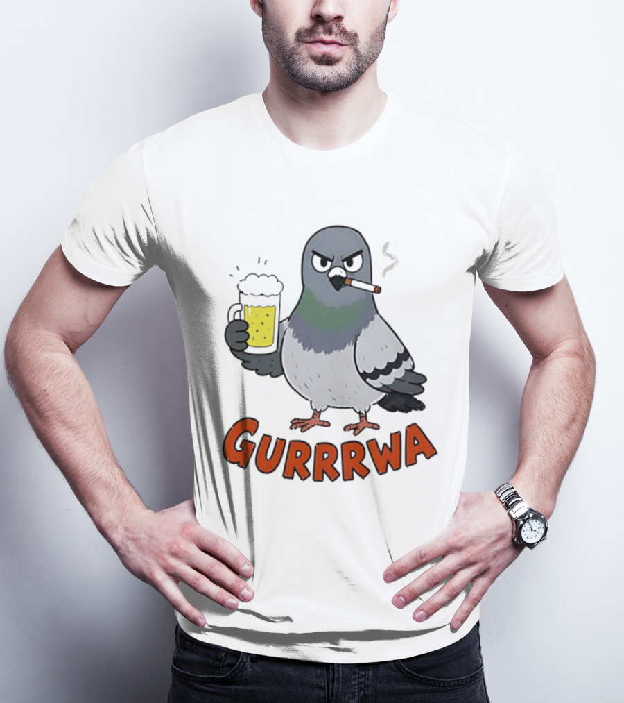Angry Pigeon GURRRWA Beer And Cigarette Humor T-Shirt