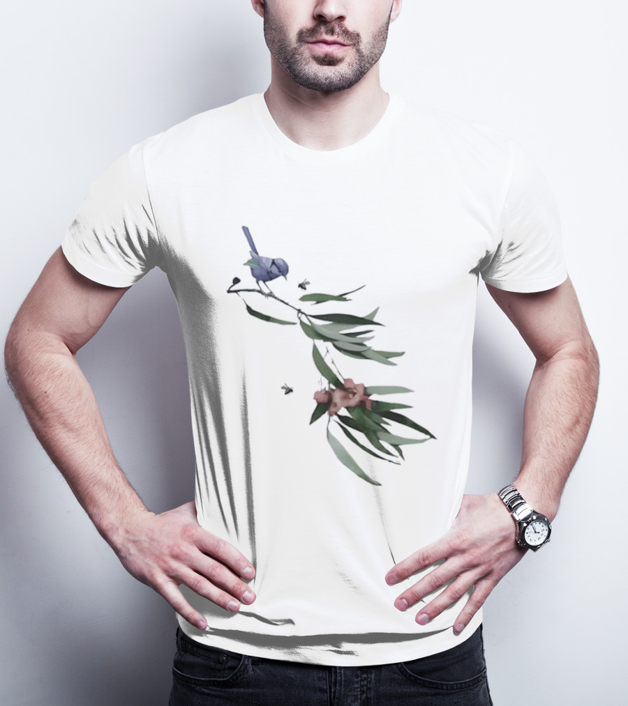 Blue Wren On Eucalyptus Branch With Red Blossoms Bird T-Shirt