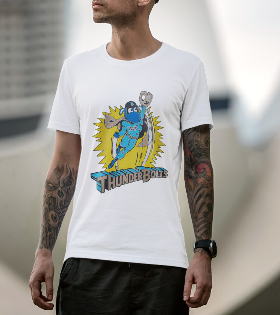 ThunderBolts Superhero Mascot Baseball Catcher T-Shirt