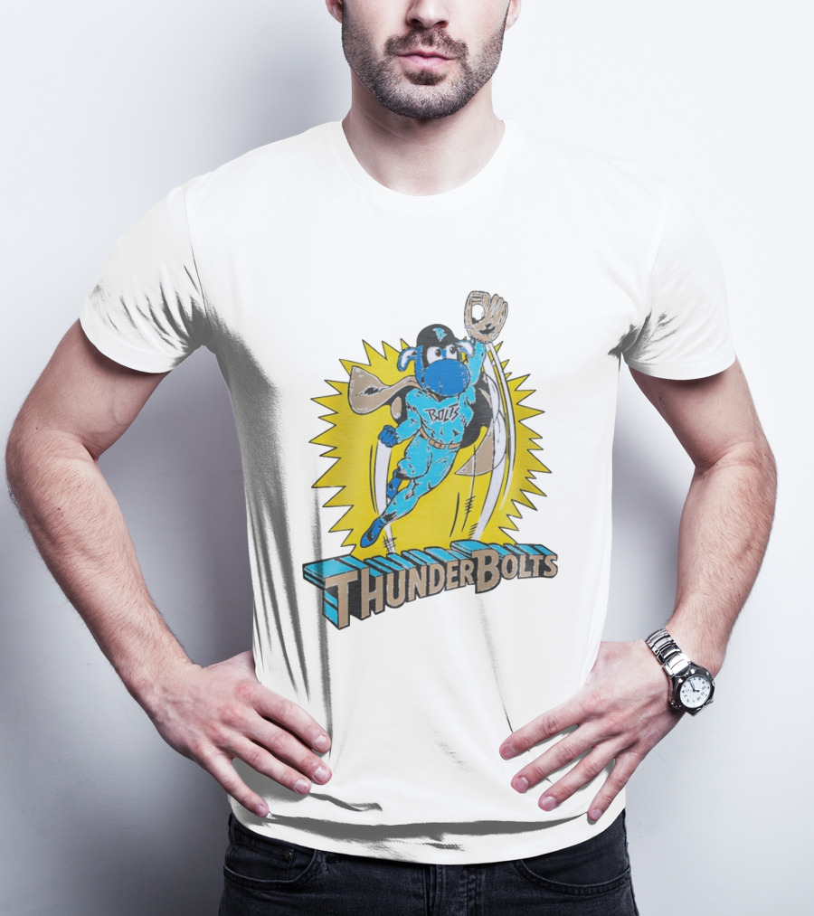 ThunderBolts Superhero Mascot Baseball Catcher T-Shirt