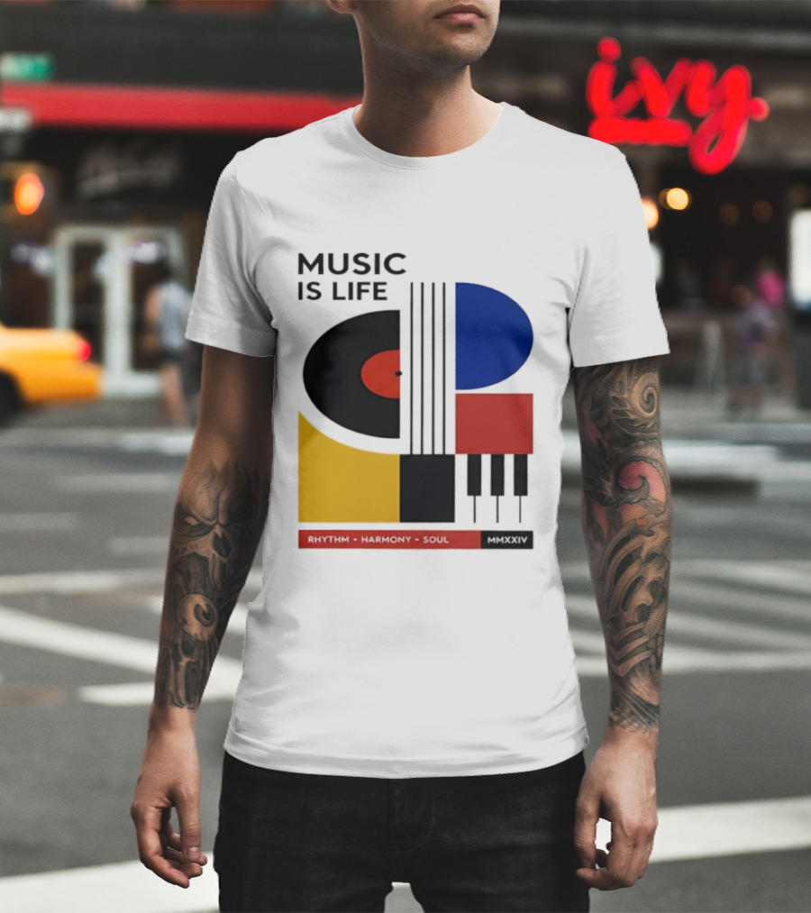 Music Is Life MMXXIV Rhythm Harmony Soul Vinyl Piano Abstract T-Shirt