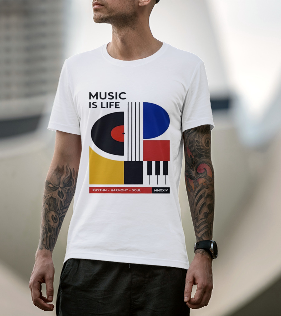 Music Is Life MMXXIV Rhythm Harmony Soul Vinyl Piano Abstract T-Shirt