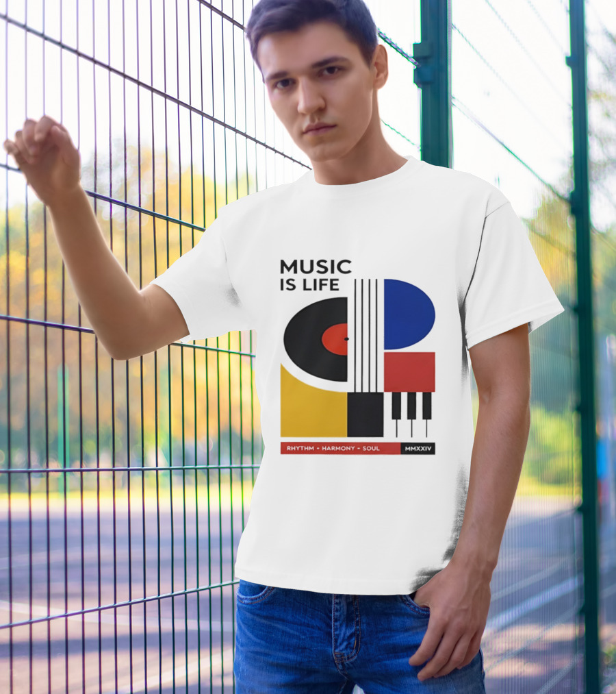Music Is Life MMXXIV Rhythm Harmony Soul Vinyl Piano Abstract T-Shirt